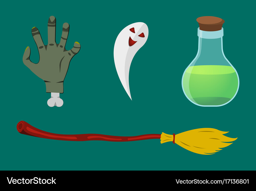 Halloween icons pumpkin flask broom ghost Vector Image