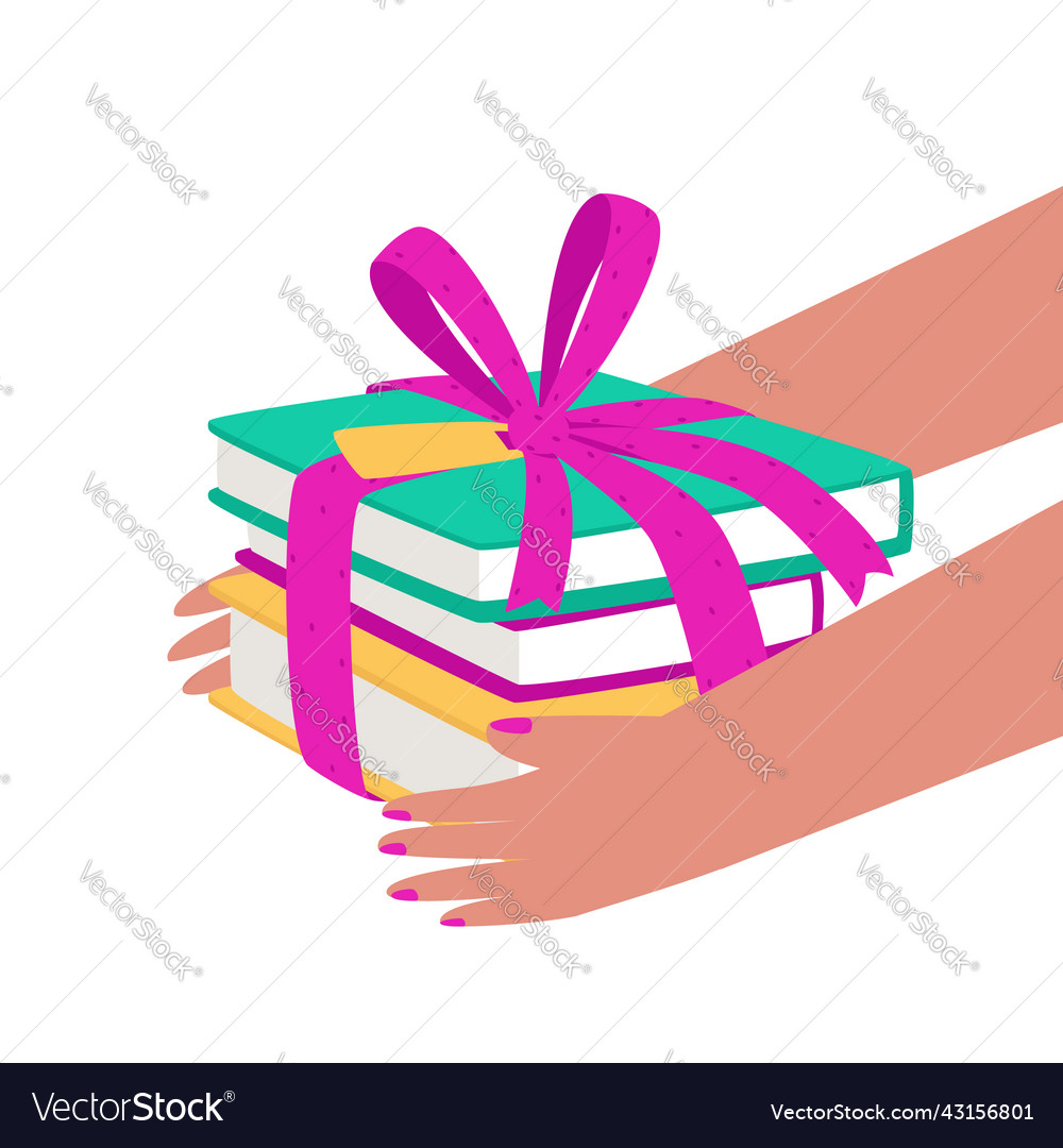 Hands hold a stack of books tied with a bow Vector Image Hands hold a stack of books tied with a bow Vector Image