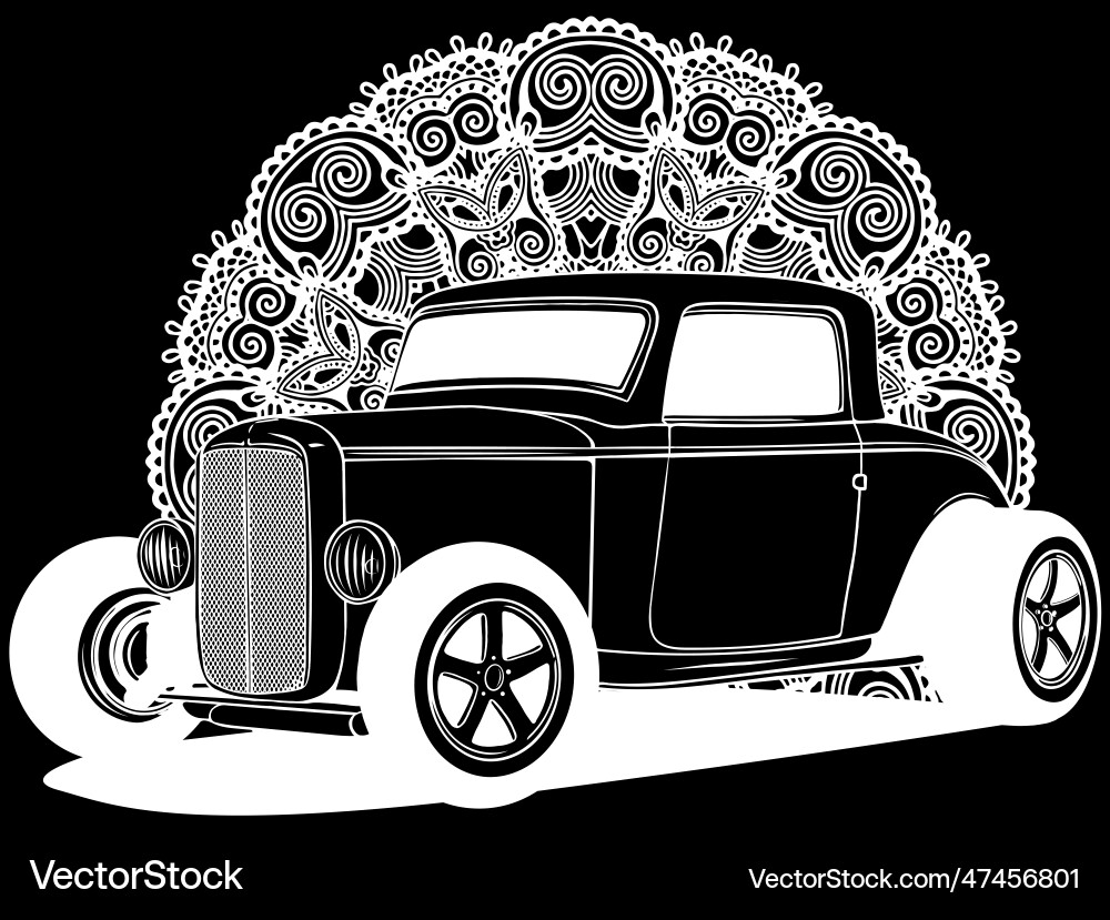 Hot rod car in white line on black background Vector Image