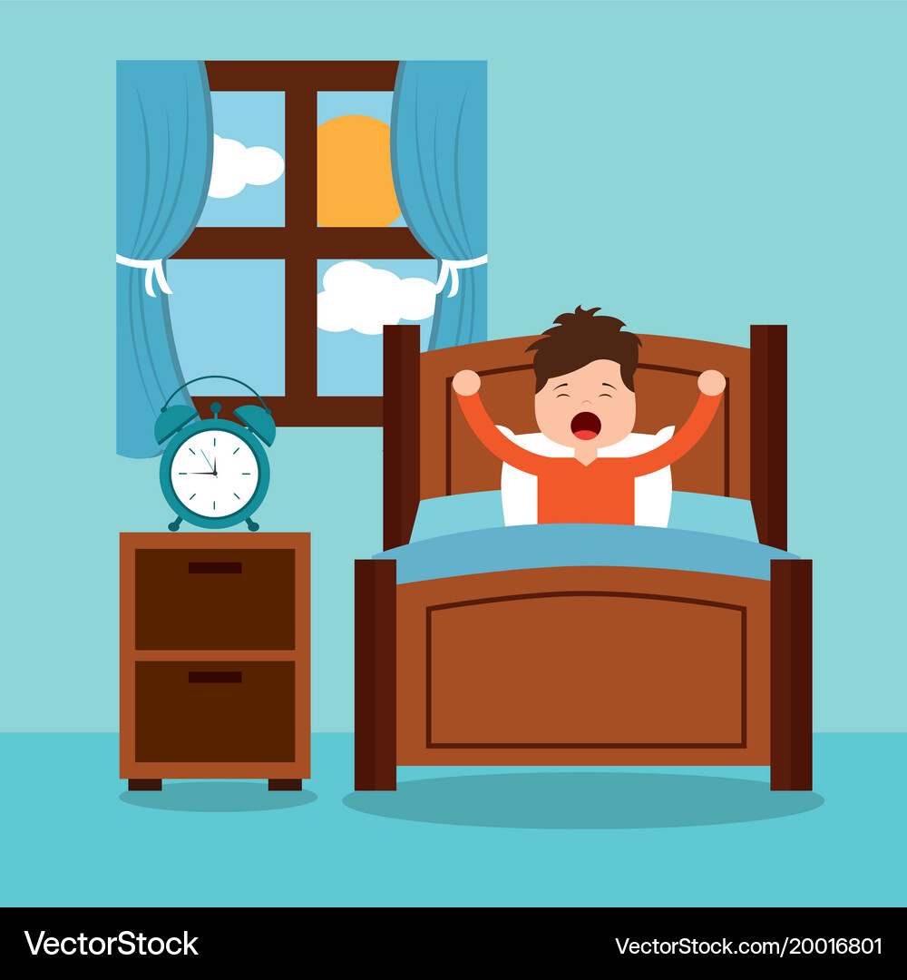Little boy wake up in morning Royalty Free Vector Image