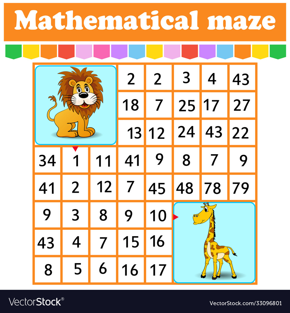 Mathematical rectangle maze lion and giraffe game Vector Image