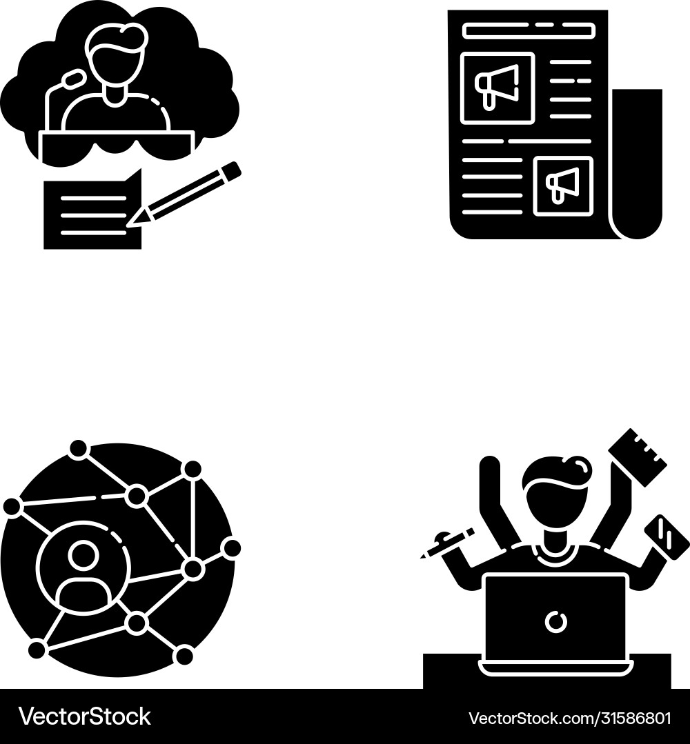 Publication black glyph icons set on white space Vector Image