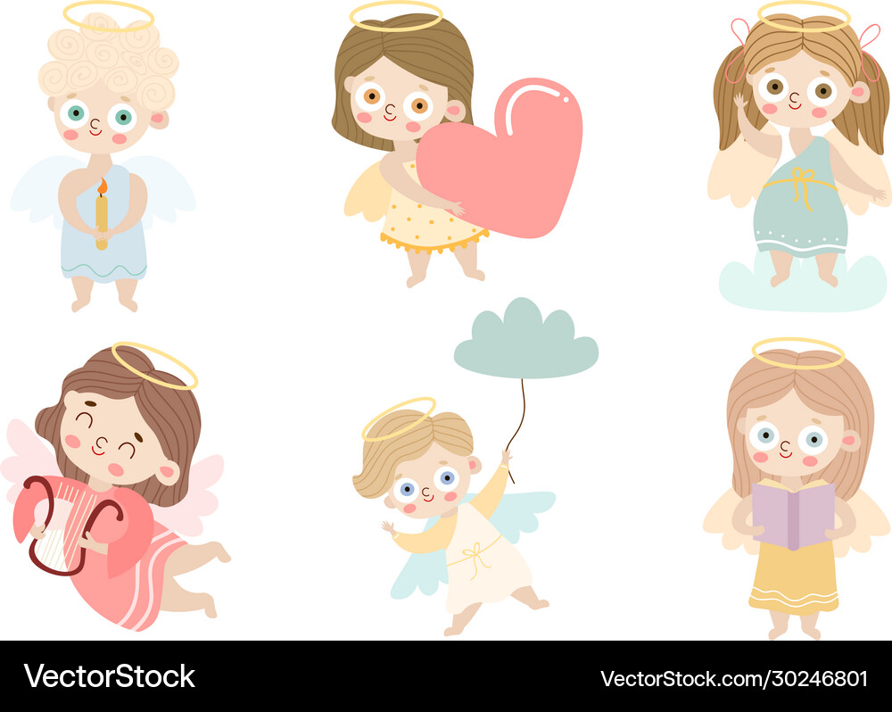Set süß schöne Engel Kinder Lizenzfreies Vektorbild