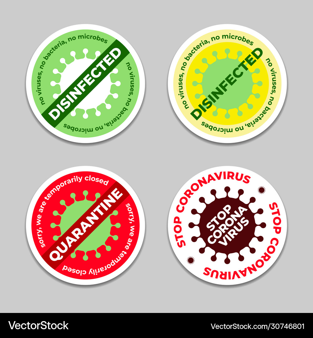Set disinfection stickers with coronovirus Vector Image