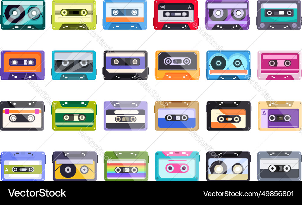Stereo cassettes icons set cartoon mixtape Vector Image