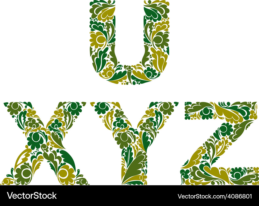 Vintage Leaf Alphabet Typography Royalty Free Vector Image