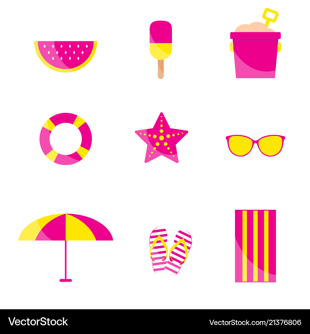 Beach items in pink and yellow color Royalty Free Vector