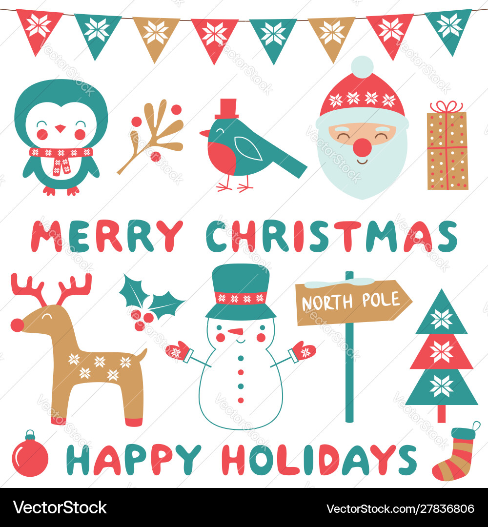 Christmas clip art and decoration set Royalty Free Vector