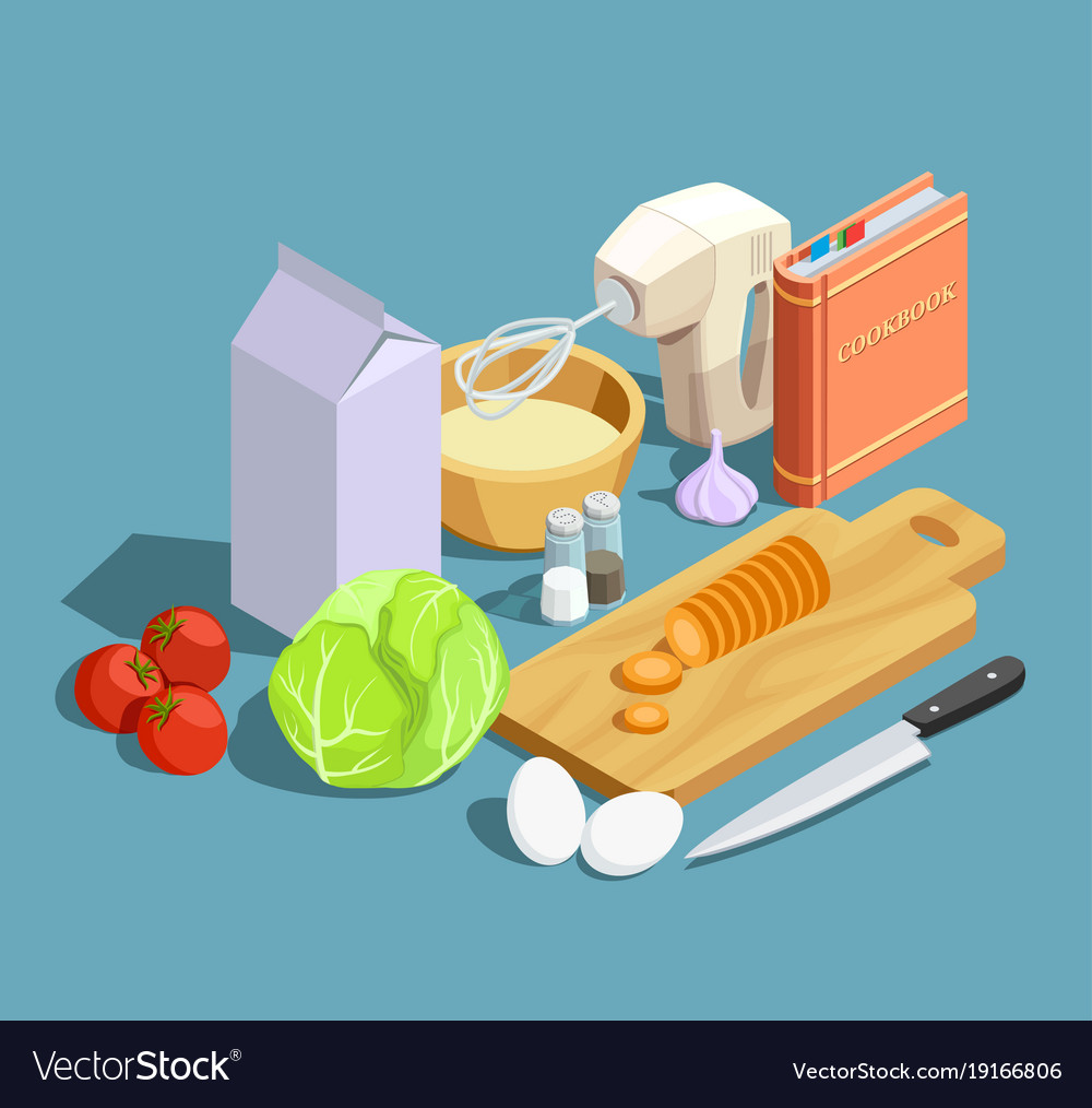 Cooking isometric elements set Royalty Free Vector Image