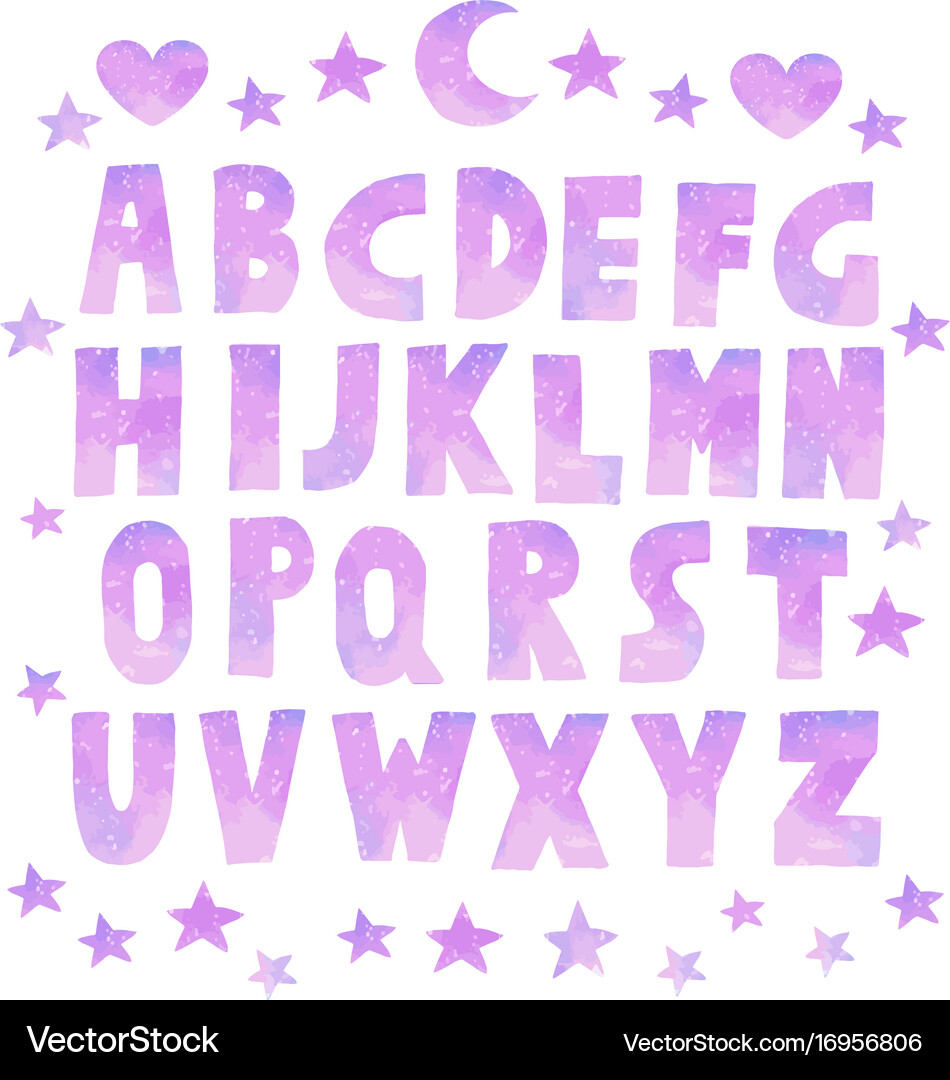 Cute pink watercolor effect font Royalty Free Vector Image