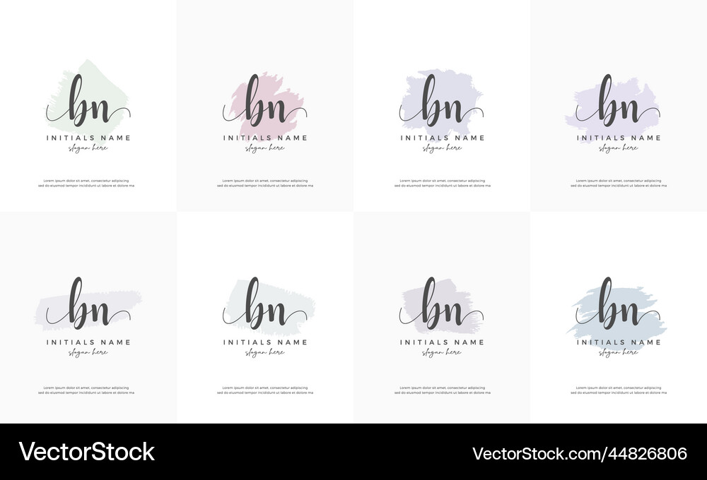 Feminine set letter bn b n initial handwriting Vector Image