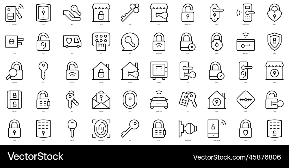 Set of thin line keys and locks icons Royalty Free Vector