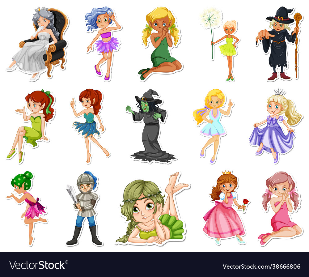 Sticker Set With Different Fairytale Cartoon Vector Image