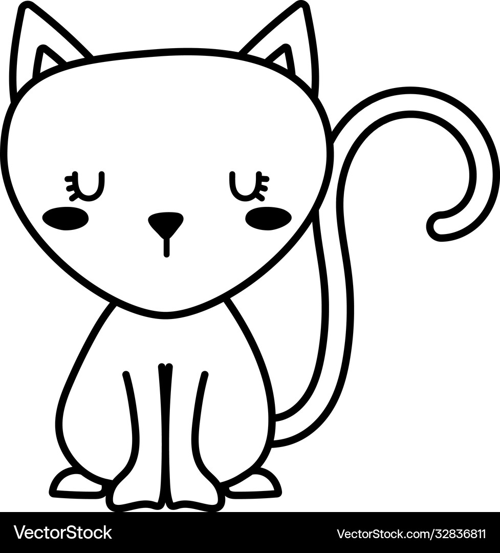 Cute cat cartoon line style icon design Royalty Free Vector
