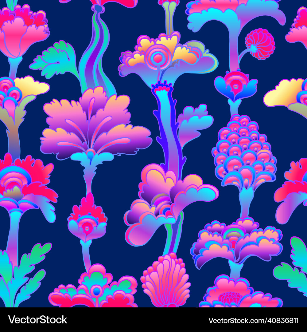 Floral colorful seamless pattern retro 60s 70s Vector Image