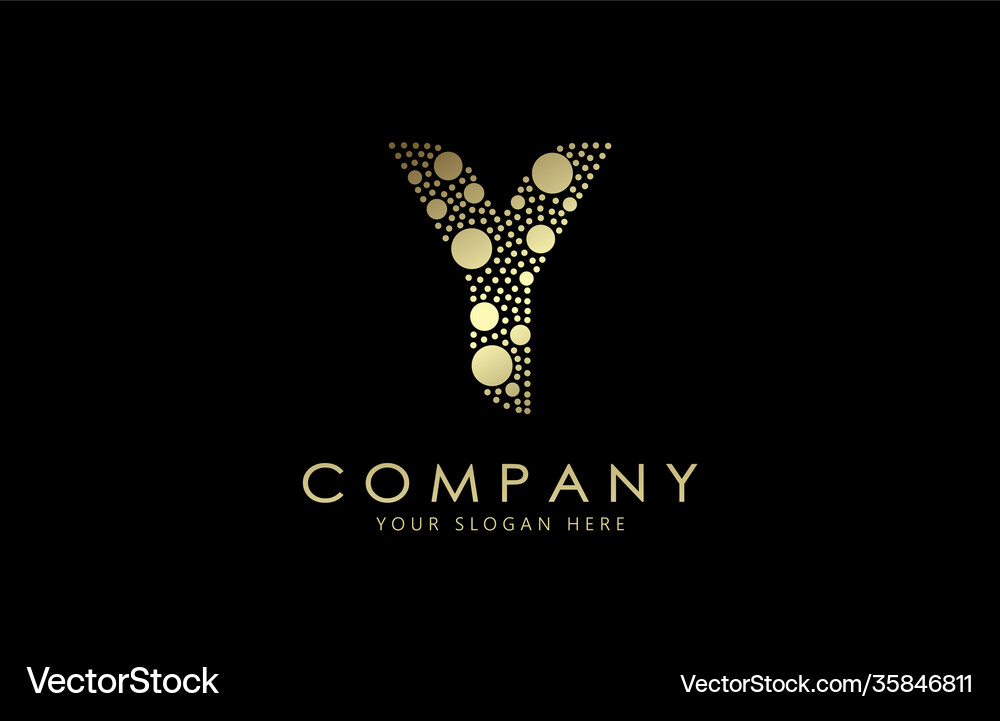 Golden dots letter y logo design Royalty Free Vector Image