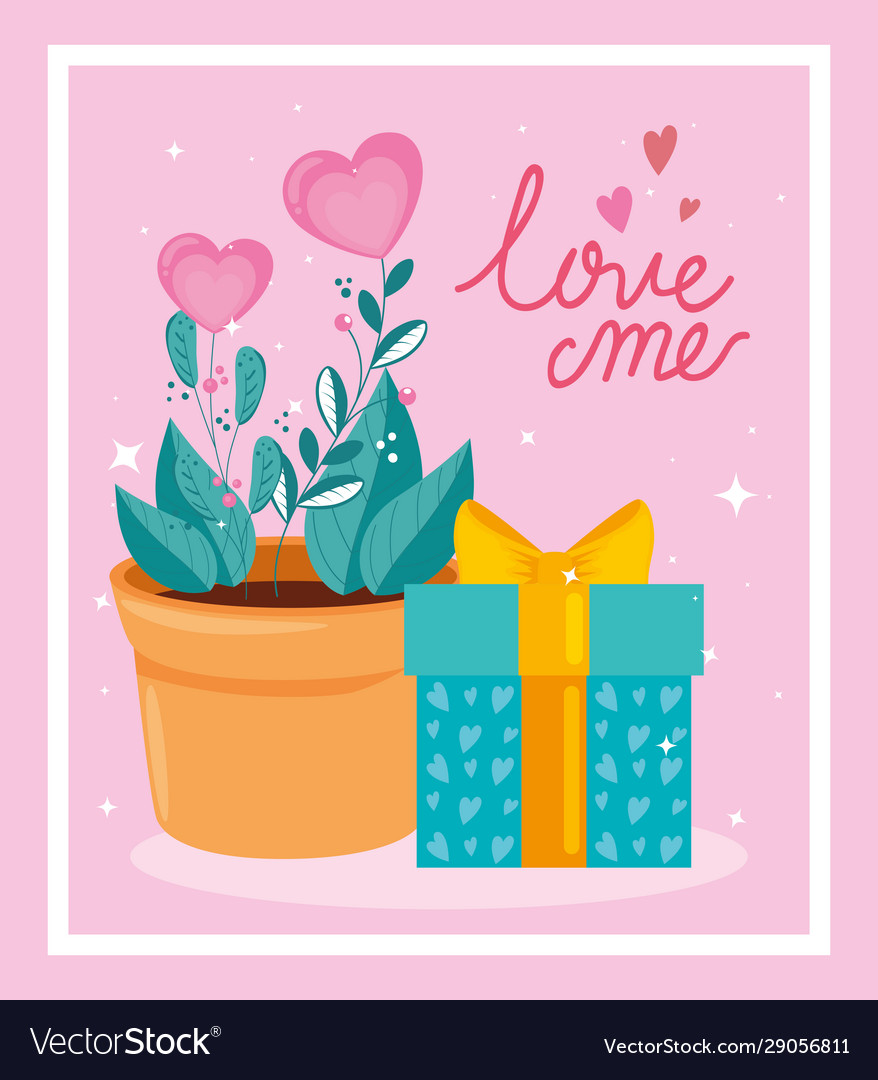 Happy valentines day with flowers and gift box Vector Image