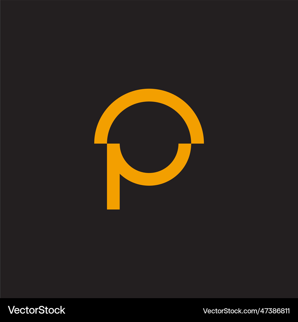Letter p yellow sun simple line logo Royalty Free Vector