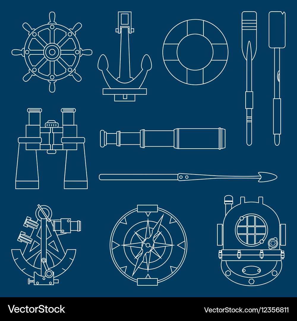 Line flat marine icons set Nautical design Vector Image