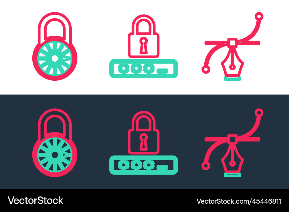 Set line bezier curve safe combination lock wheel Vector Image