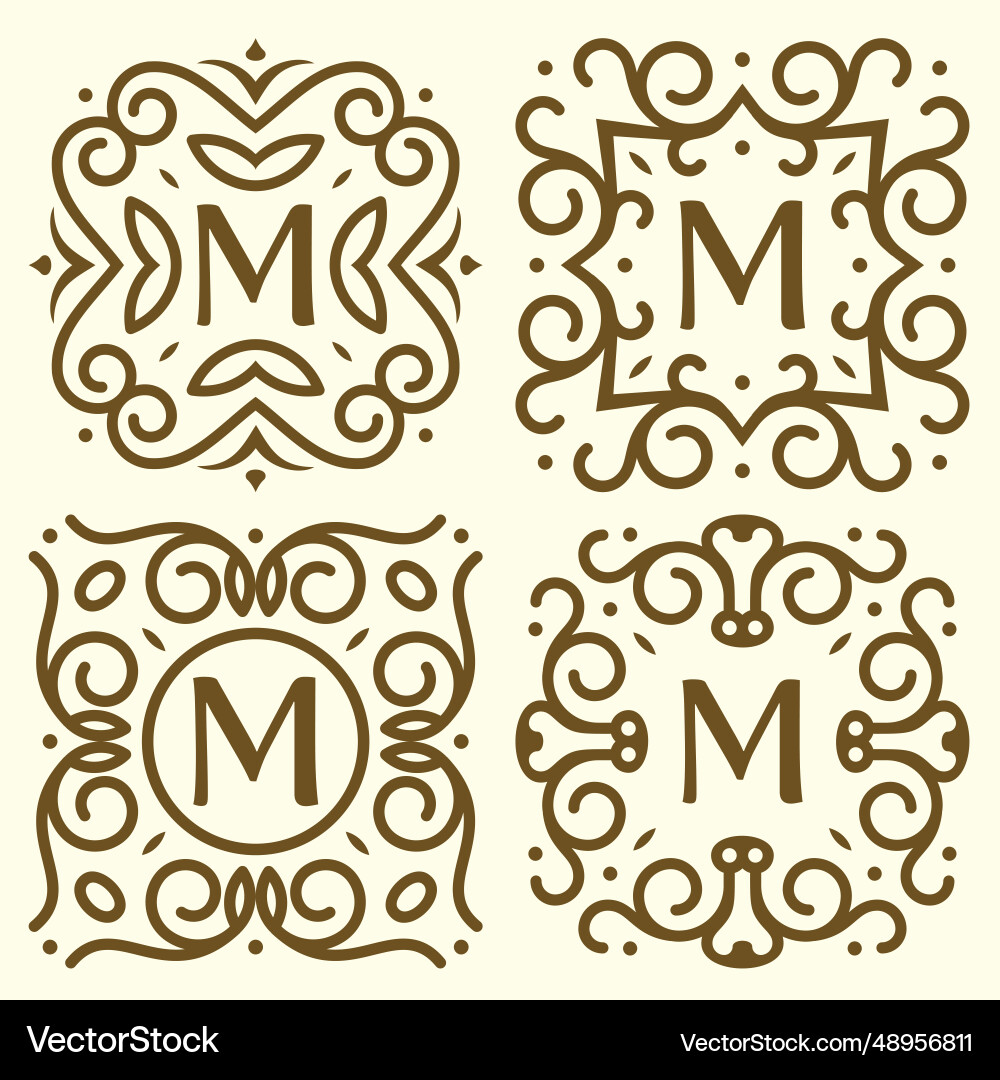 Set of four monograms color Royalty Free Vector Image