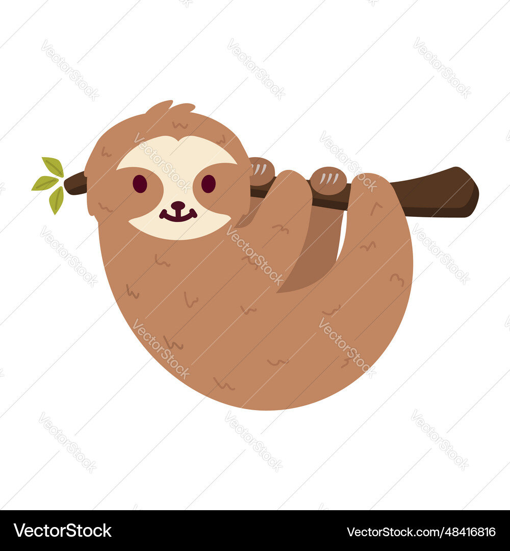 Cute cartoon sloth sleeping on a branch Royalty Free Vector