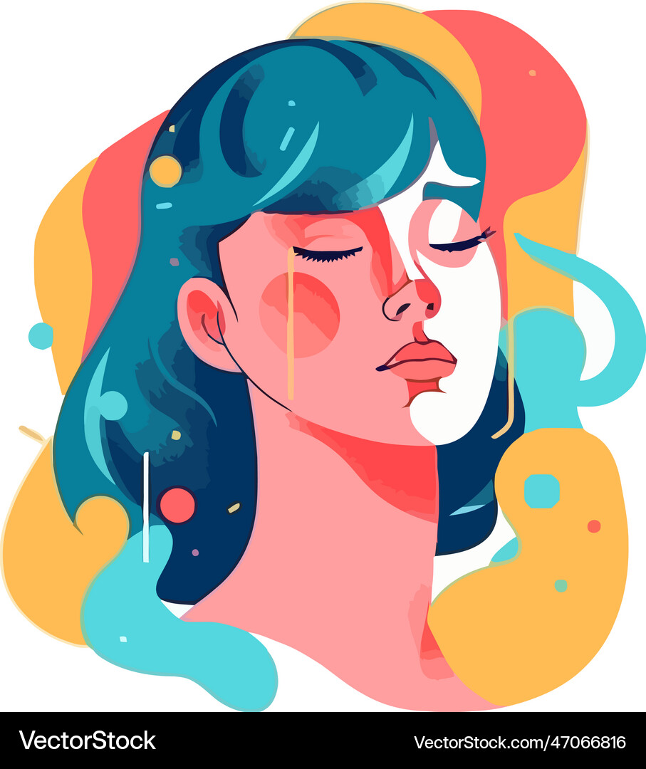 Cute girl face in colored style Royalty Free Vector Image
