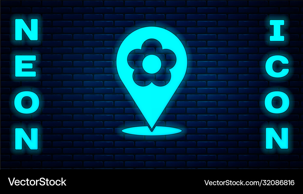 Glowing neon location with flower icon isolated Vector Image