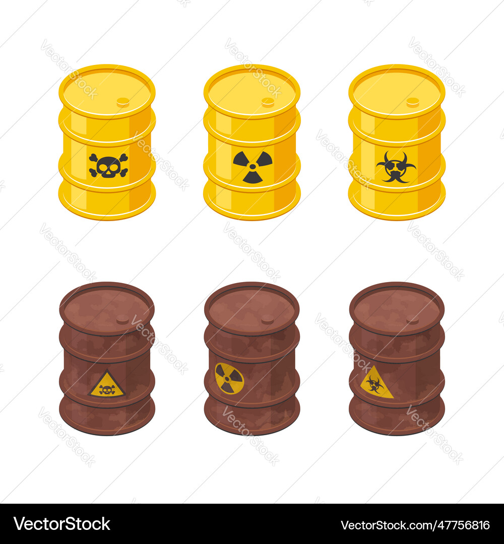 Isometric barrels with toxic waste icons Vector Image