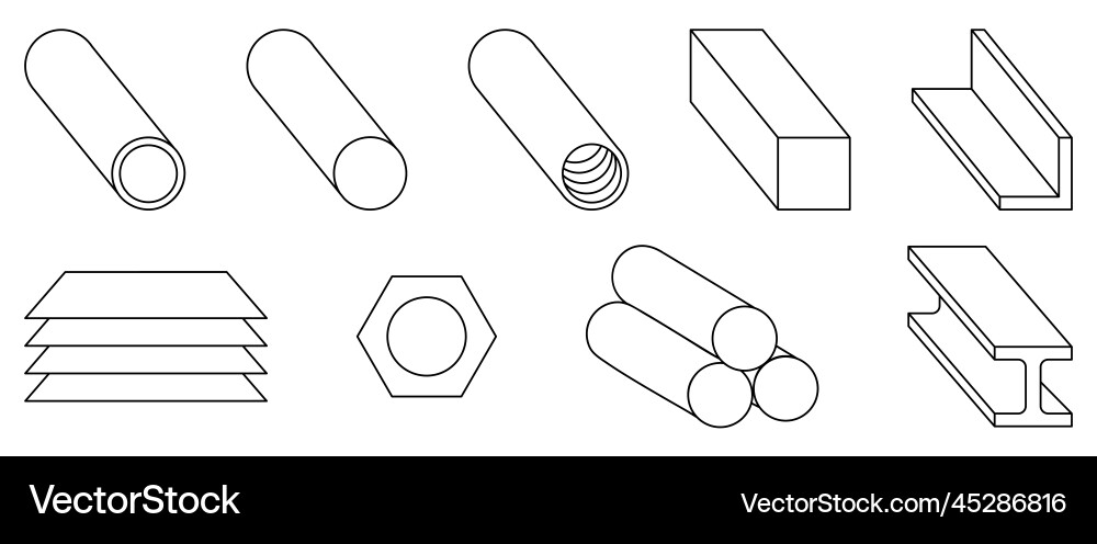 Metal products icons set Royalty Free Vector Image