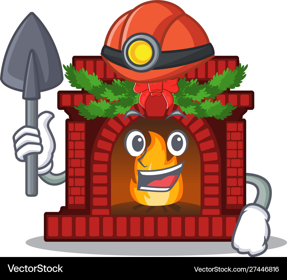 Miner christmas fireplace on cartoon table Vector Image