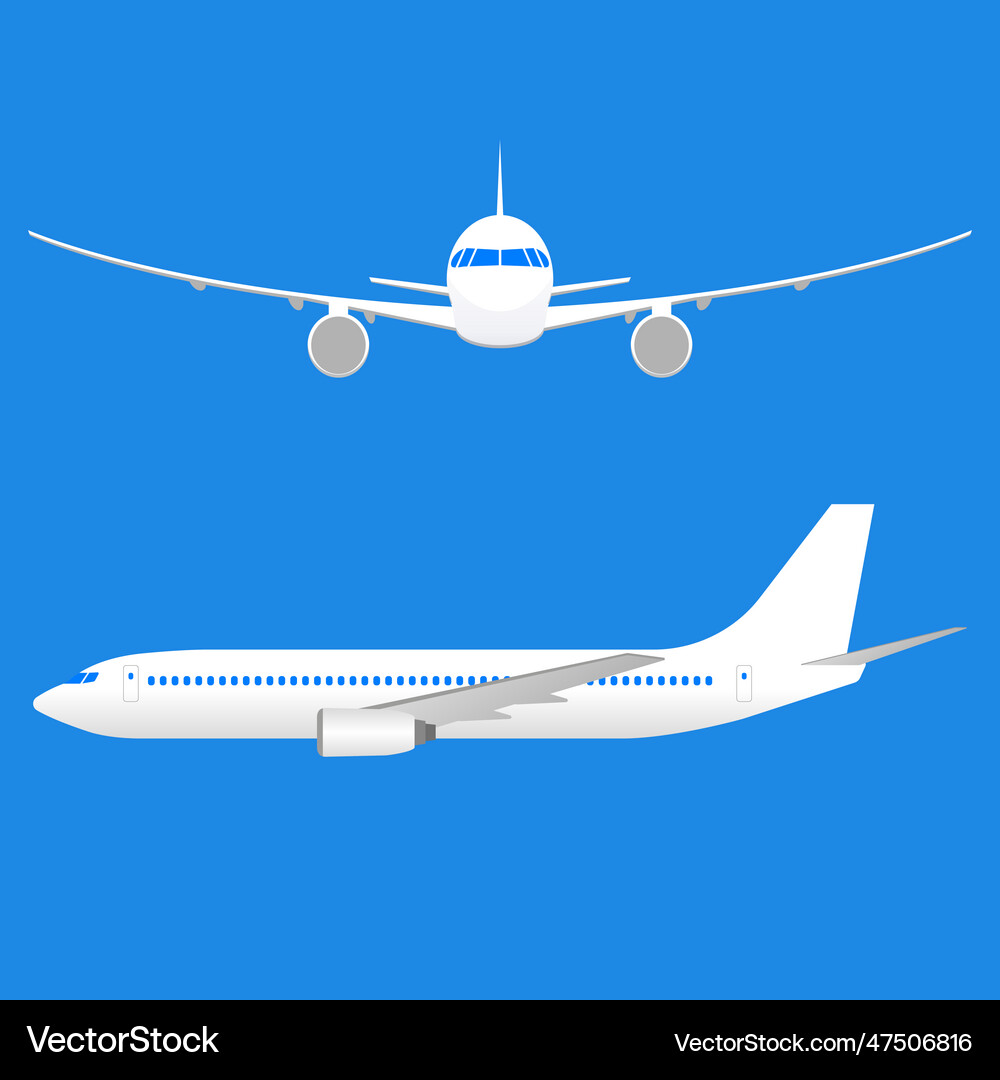 Plane set side view and front view of airplane Vector Image