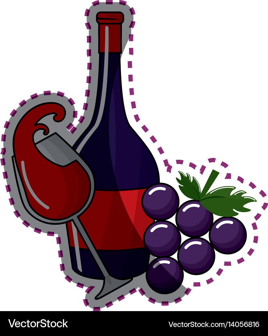 Sticker glass splashing wine and bottle grape Vector Image