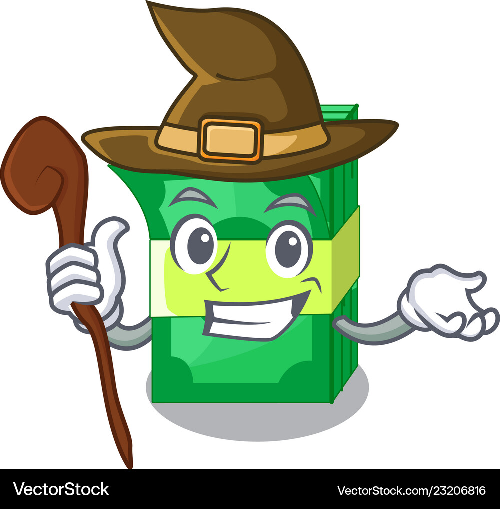 Witch stacks money dollar on bank character Vector Image