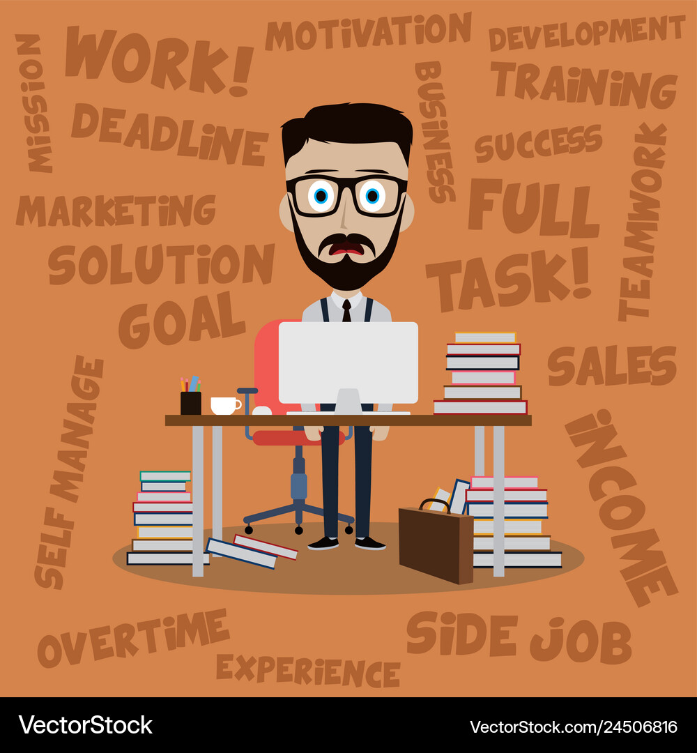Worker man stress from job cartoon Royalty Free Vector Image