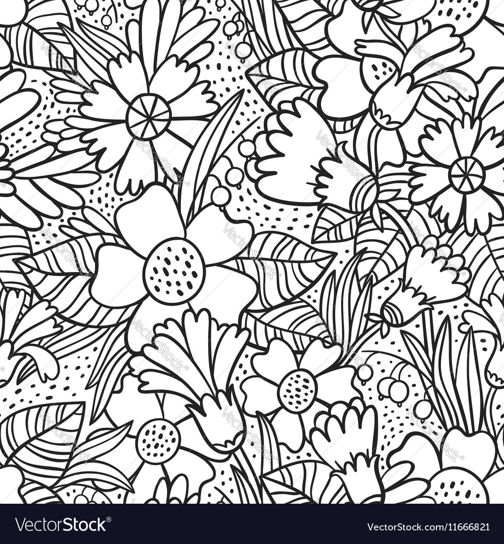 Black doodle flowers pattern Royalty Free Vector Image