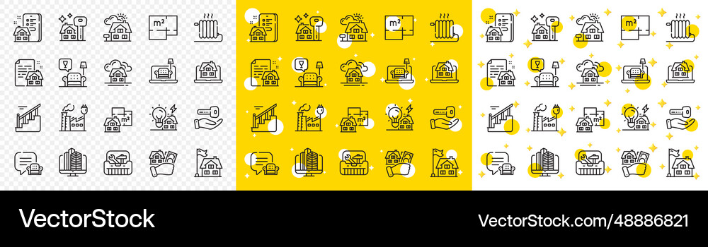 Buildings property line icons home floor plan Vector Image