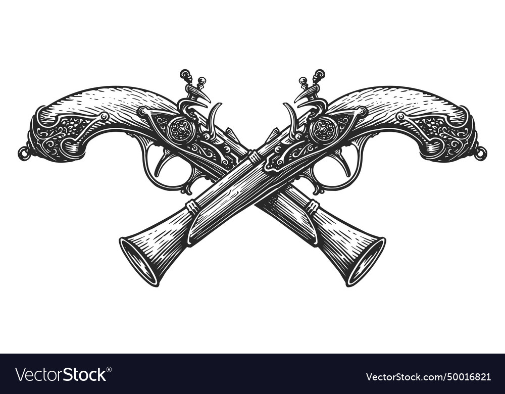 Crossed guns two flintlock pistols firearms Vector Image Crossed guns two flintlock pistols firearms Vector Image