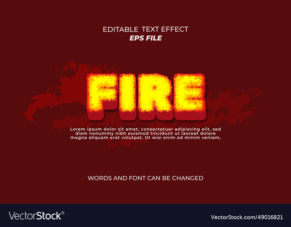 Fire text effect font editable typography 3d text Vector Image