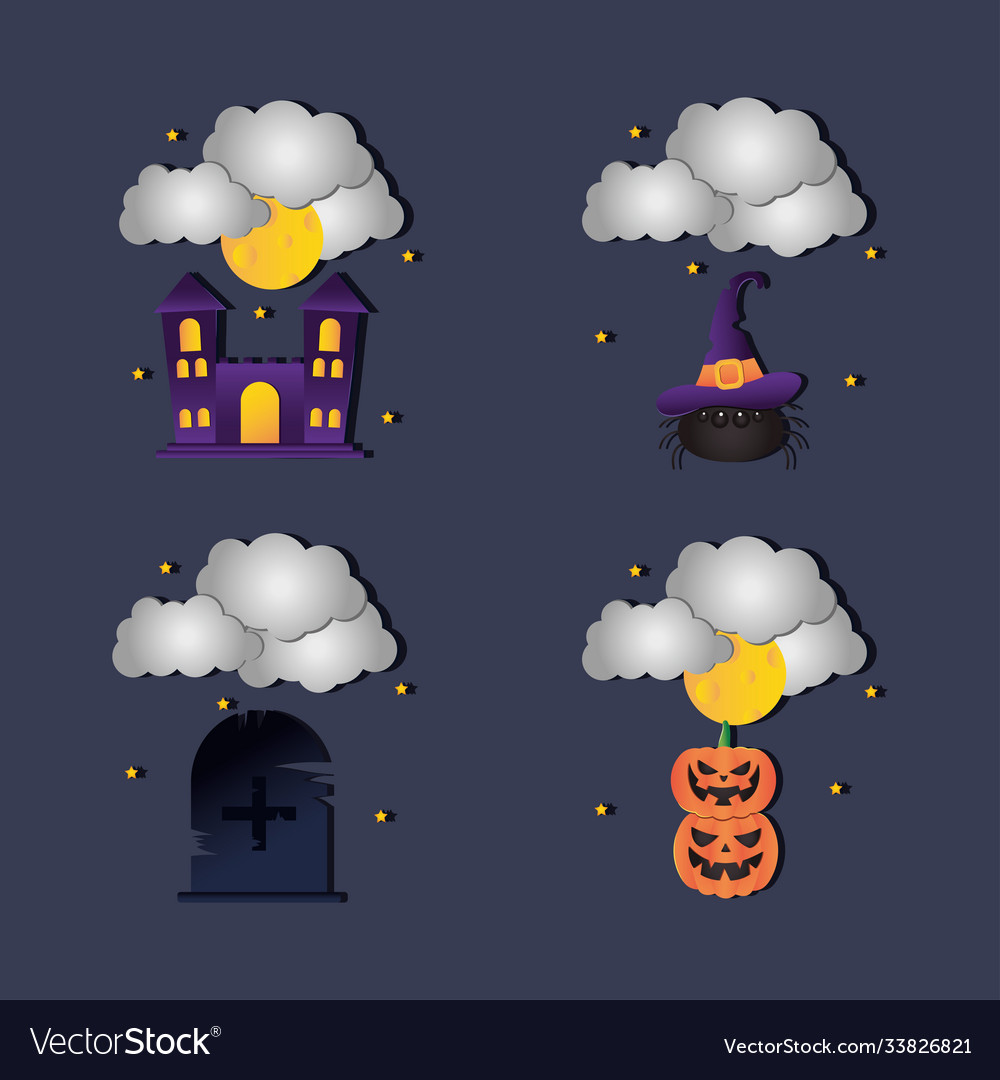 Horror castle and happy halloween icon set Vector Image