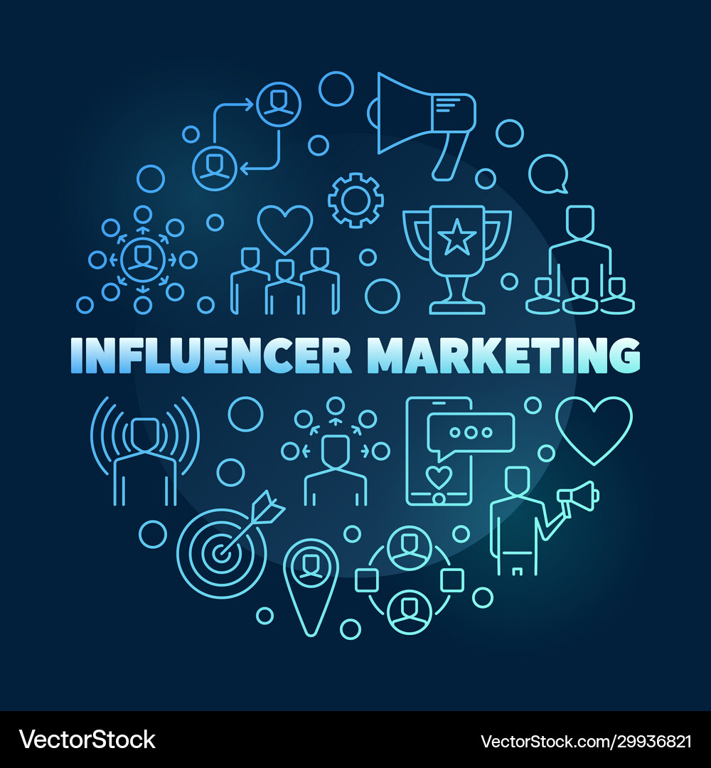 Influencer marketing circular blue outline Vector Image