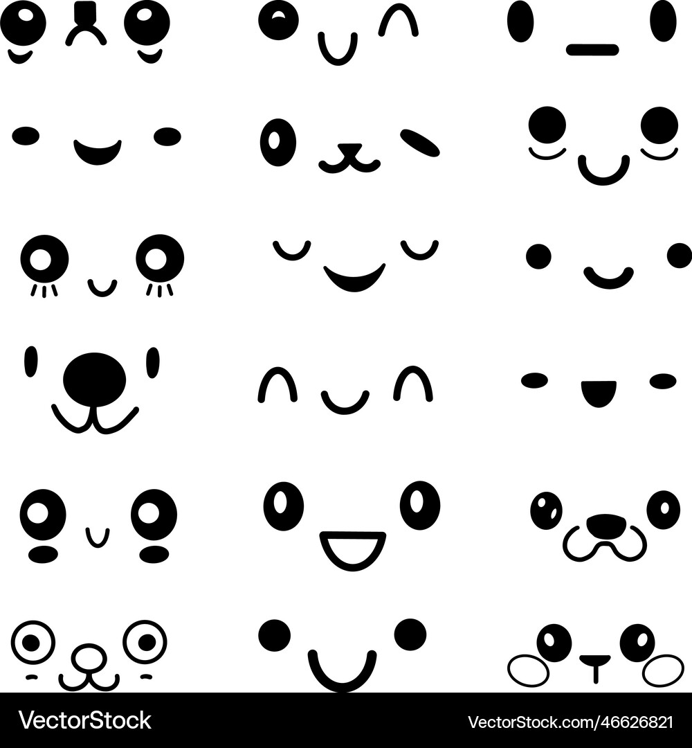 Kawaii faces set Royalty Free Vector Image - VectorStock