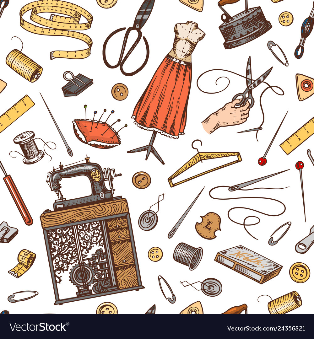 Sewing seamless pattern tools and elements Vector Image