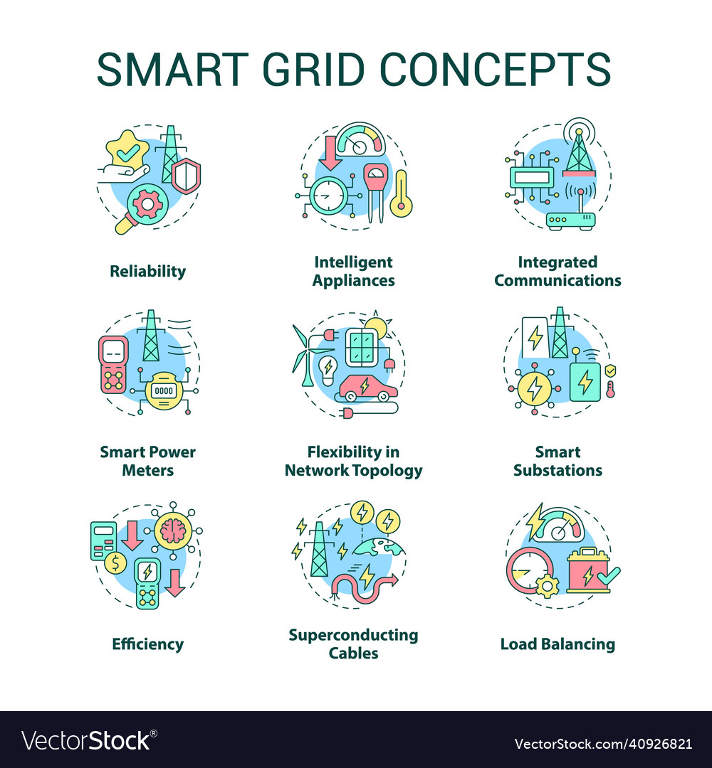 Smart grid concept icons set Royalty Free Vector Image