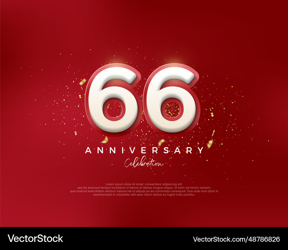66th anniversary number with 3d white numbers on Vector Image