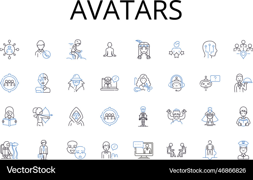 Avatars line icons collection comrades Royalty Free Vector