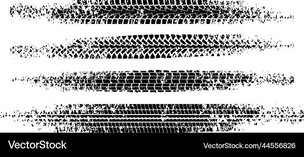 Black tire tread print with grunge effect set Vector Image