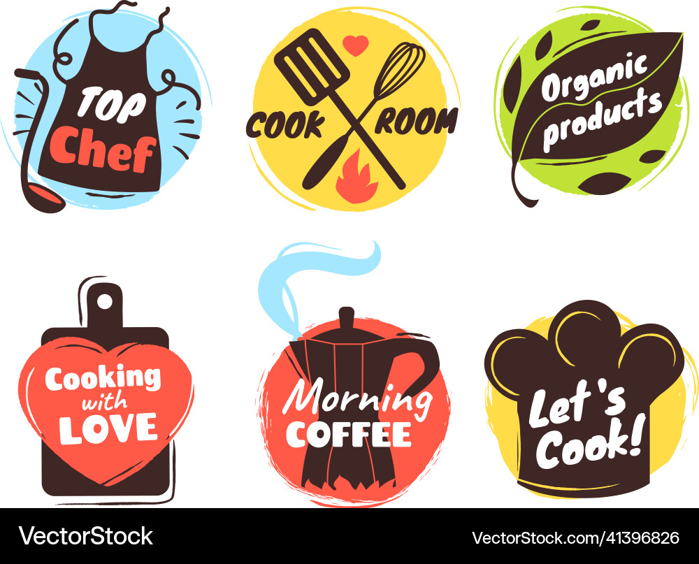 Cooking logo with hand written lettering kitchen Vector Image