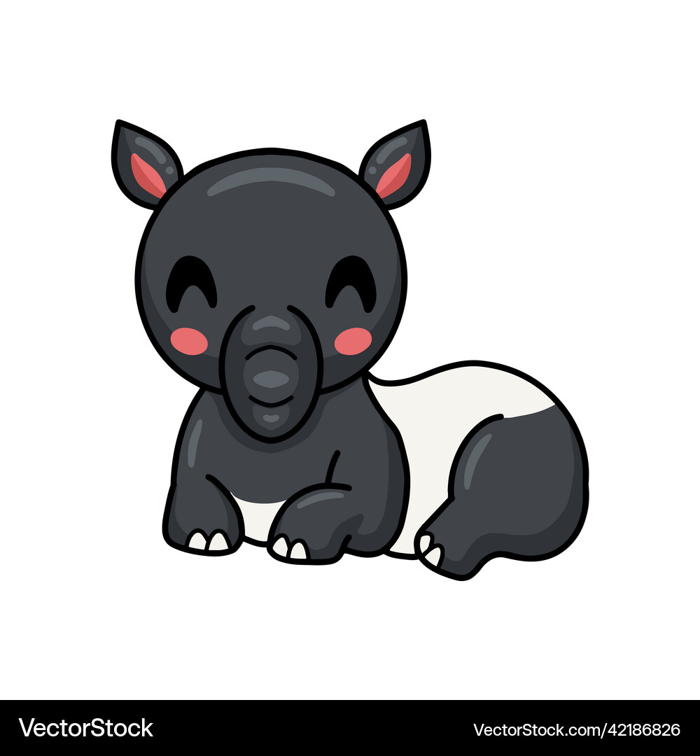 Cute little tapir cartoon lying down Royalty Free Vector