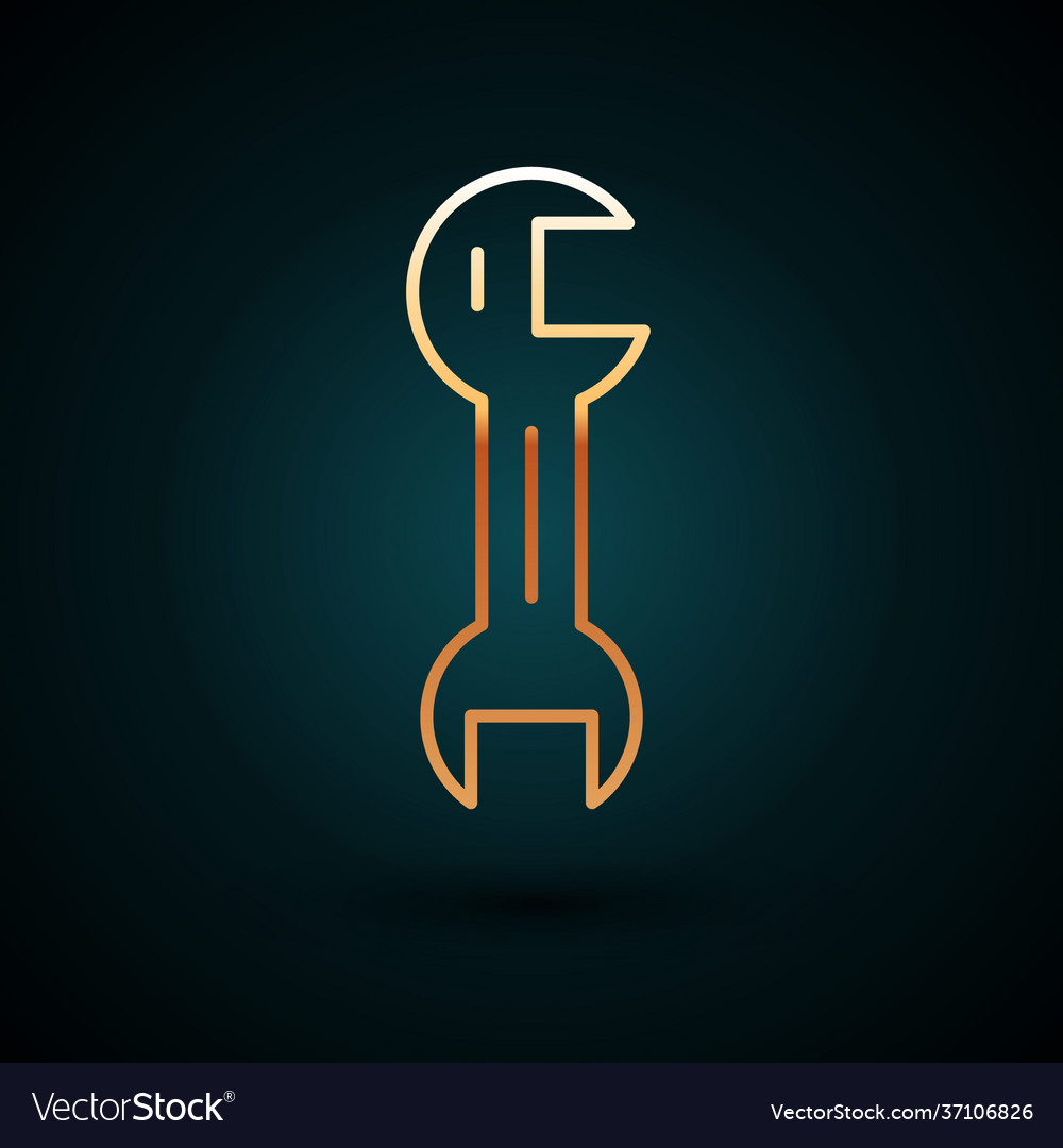 Gold line wrench spanner icon isolated on dark Vector Image Gold line wrench spanner icon isolated on dark Vector Image